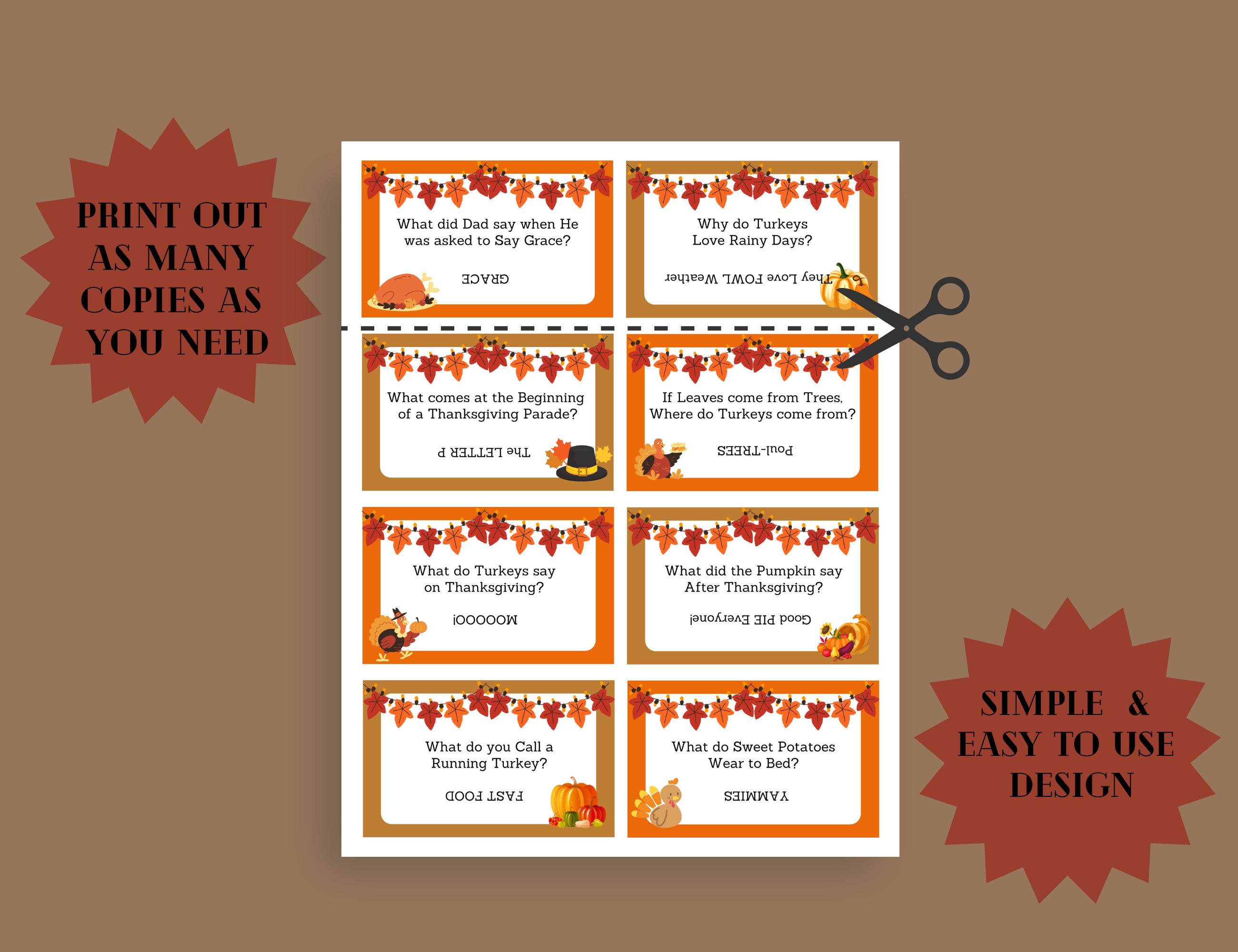 Thanksgiving Lunchbox Joke Cards: Kids' Printable Gift Tags (DIGITAL ...