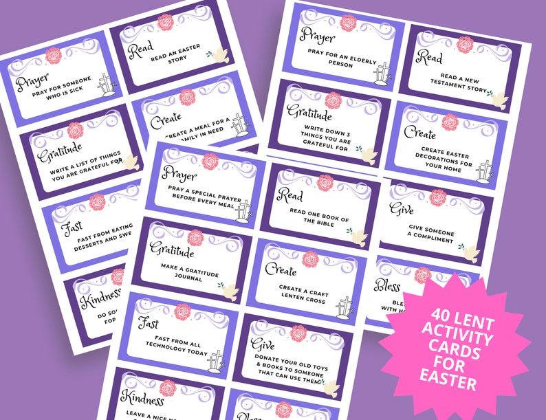 40 Lent Activity Cards, Christian Easter Activities, Lenten Project for ...