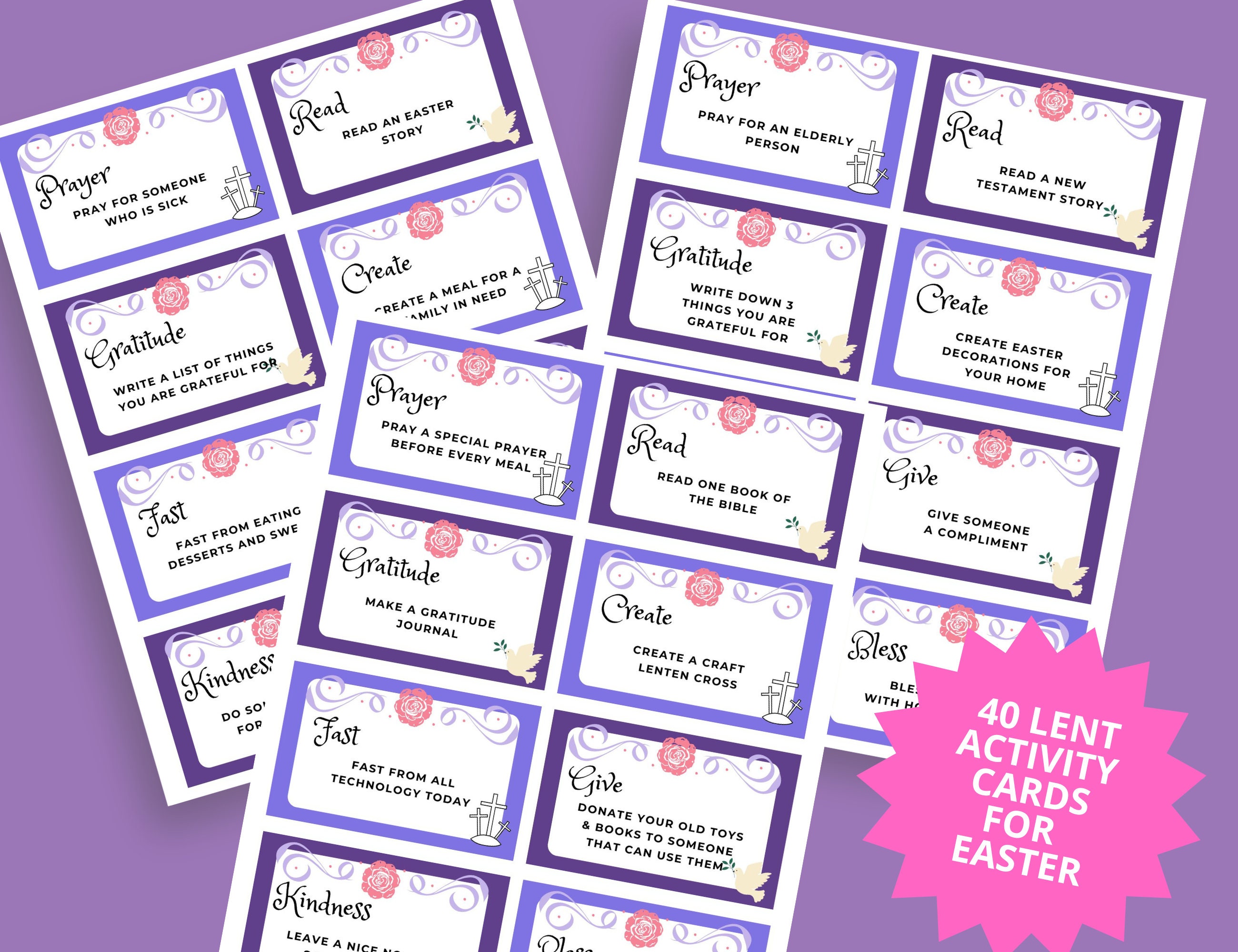 40 Lent Activity Cards, Christian Easter Activities, Lenten Project for ...