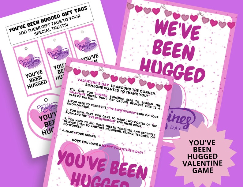 You've Been Hugged Game Printable, We've Been Hugged, Valentine Kit ...