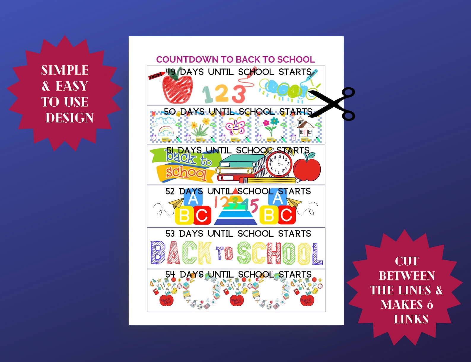 Back to School Kids Calendar Countdown, DYI Chain Printable for ...