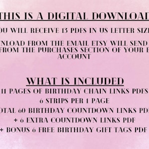 Birthday Countdown Paper Chain: Printable DIY Activity, Gift Tags (PDF ...