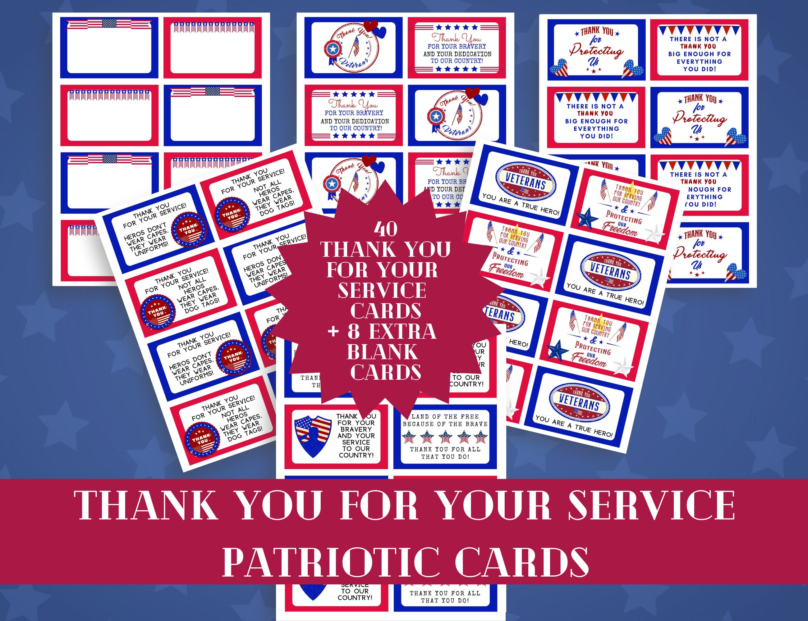 Patriotic Thank You Cards for Military & Veterans (digital Download) - Etsy