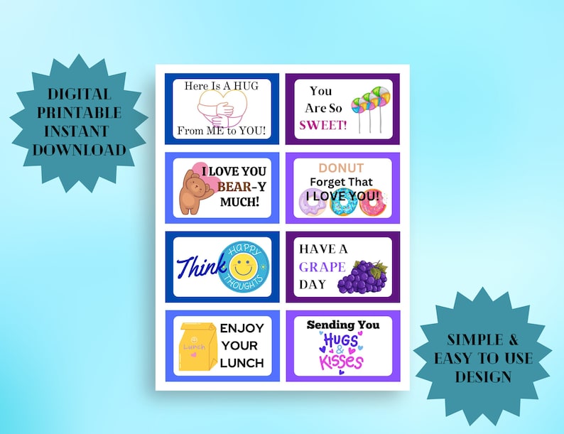 Lunch Box Printable Notes for Kids, Back to School Printable Notes ...