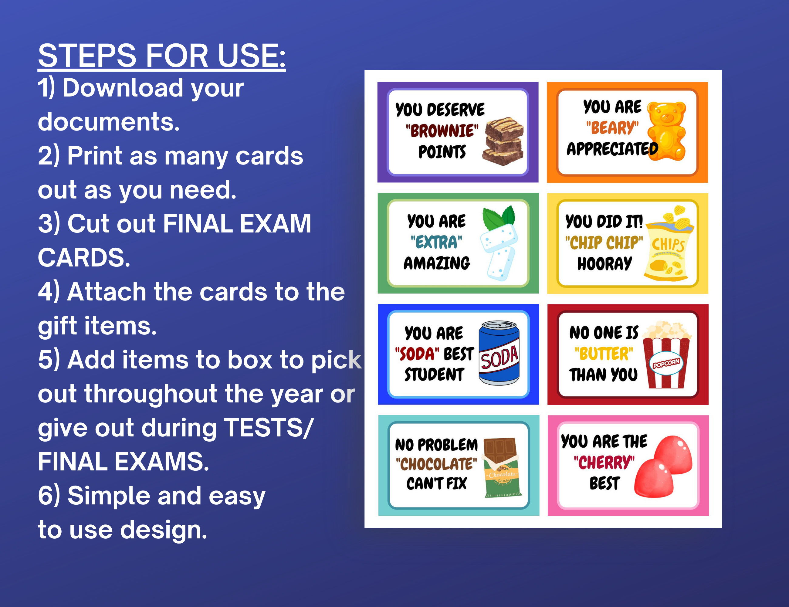 Final Exam Treat Cards: Student Test-taking Kit (printable PDF) - Etsy