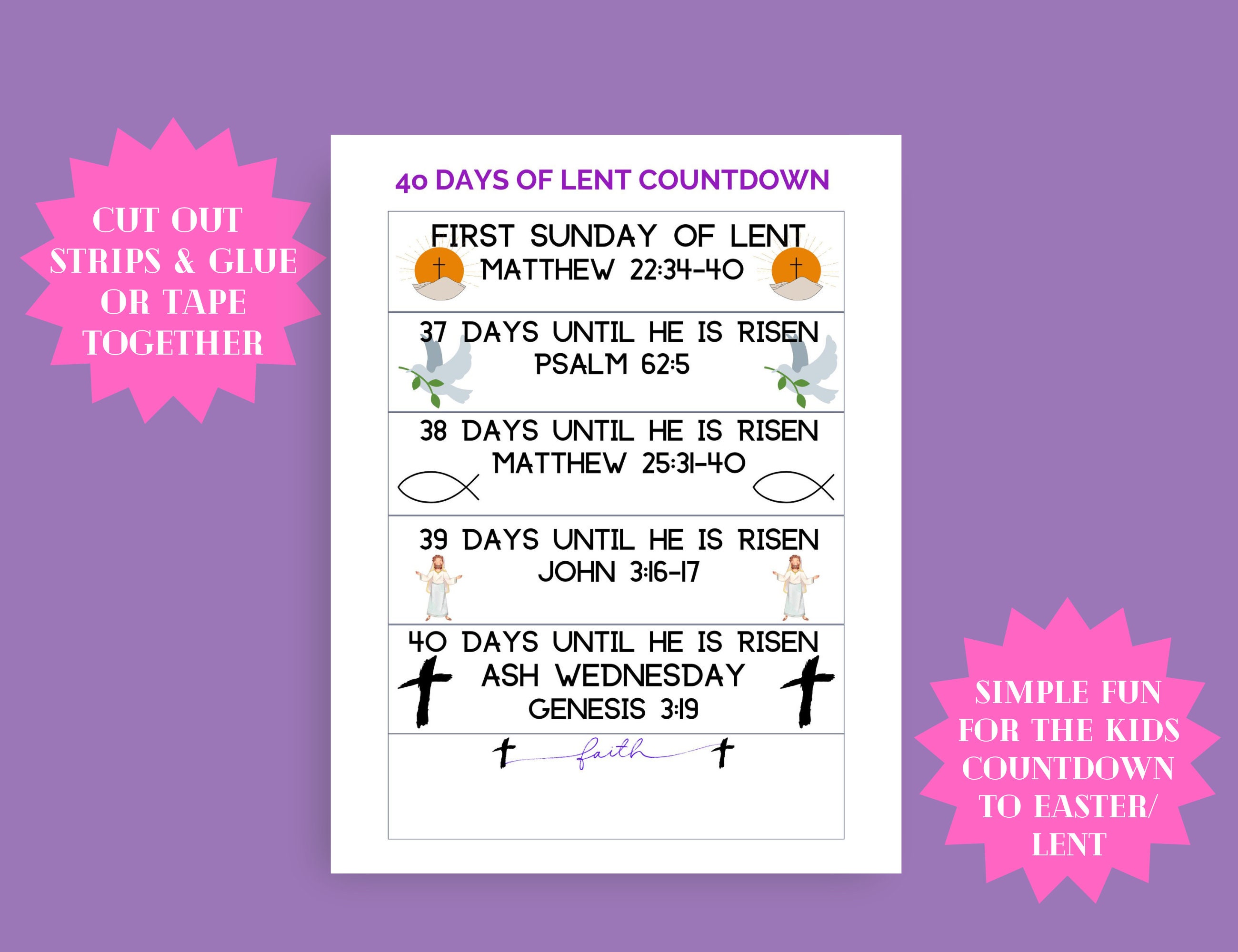 LENT 40 Day Countdown, DIY Printable Paper Chain, Family Lent Activity ...