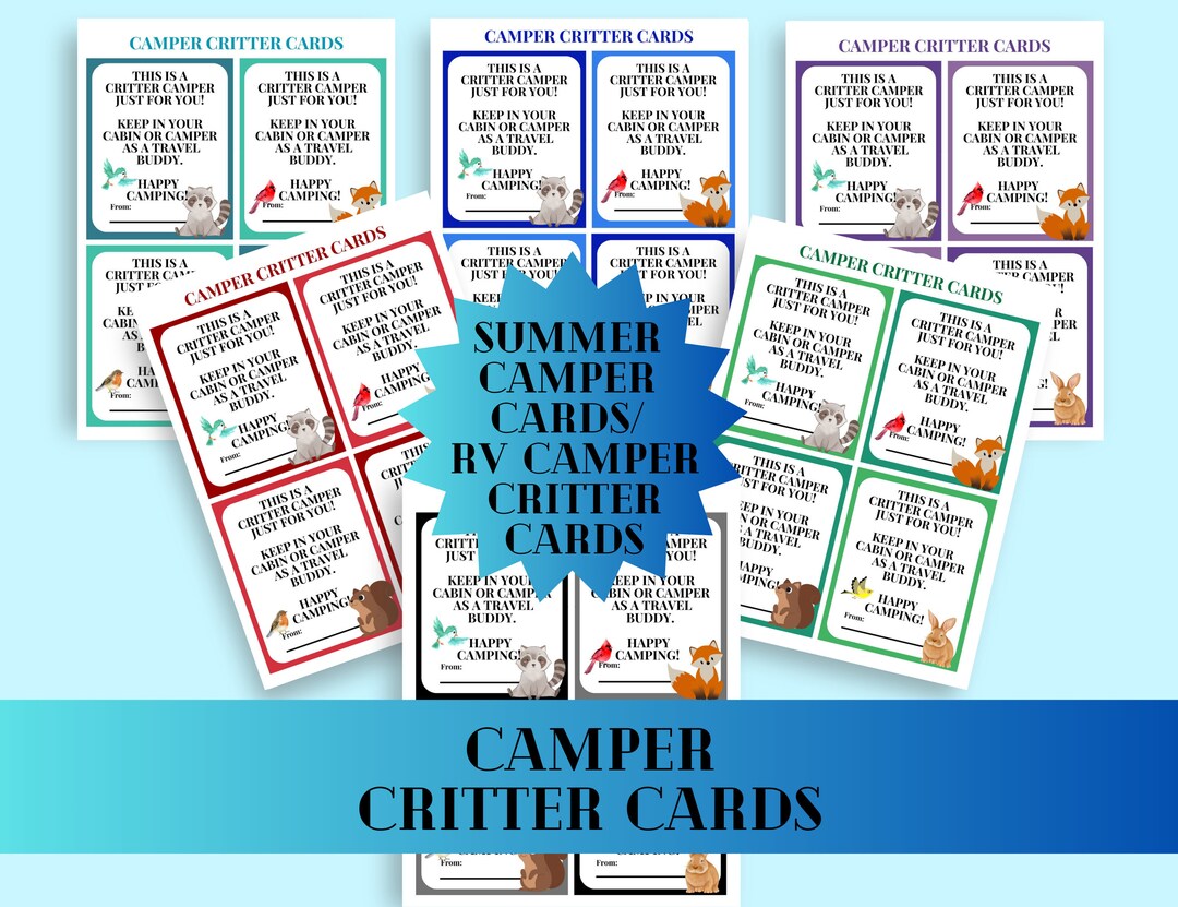 Camper Critter Cards Printable, Summer Camp, Happy Camper Critter Cards ...