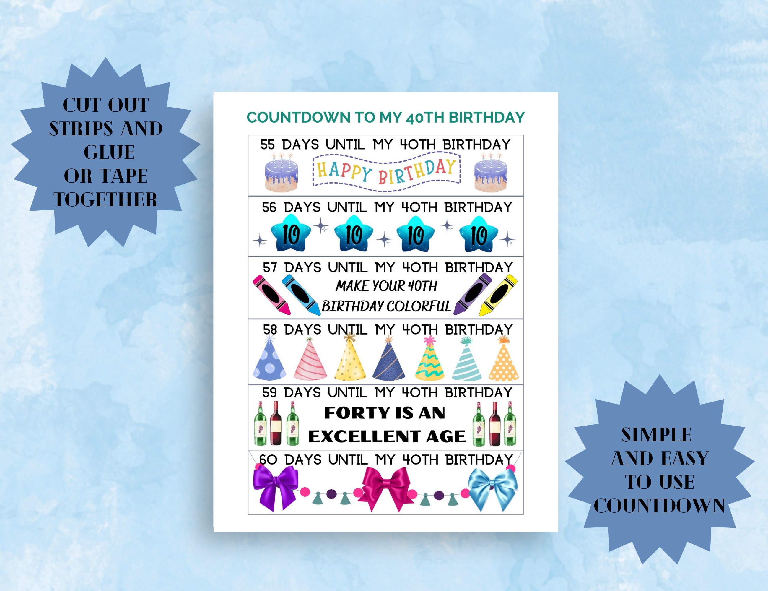 Countdown to My 40th Birthday, DIY Printable Paper Chain Calendar ...