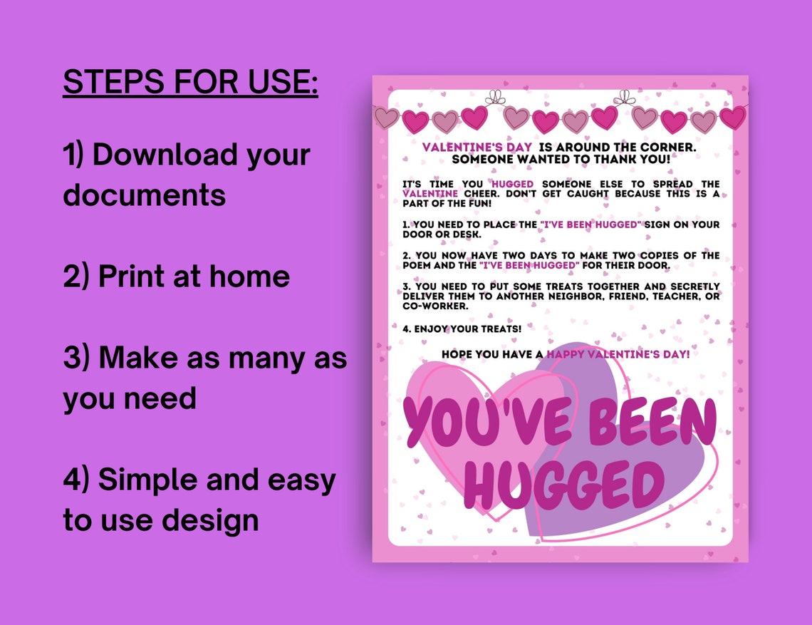 You've Been Hugged Game Printable, We've Been Hugged, Valentine Kit ...
