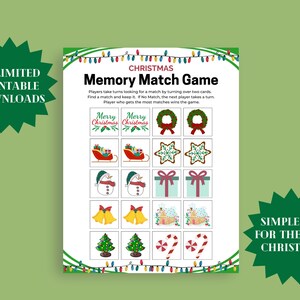 Christmas Memory Match Game, Printable for Classrooms and Parties With ...