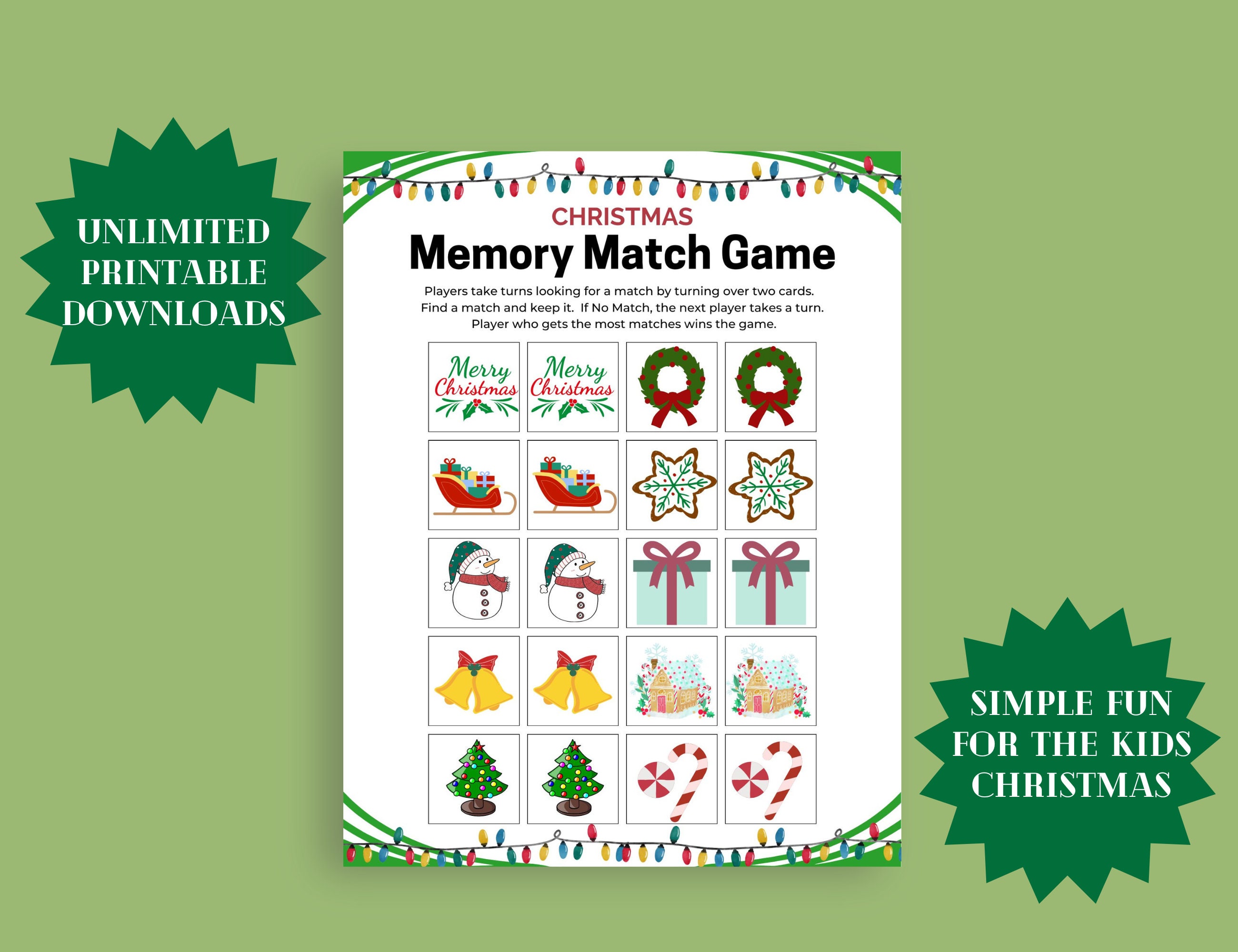 Christmas Memory Match Game, Printable for Classrooms and Parties With ...