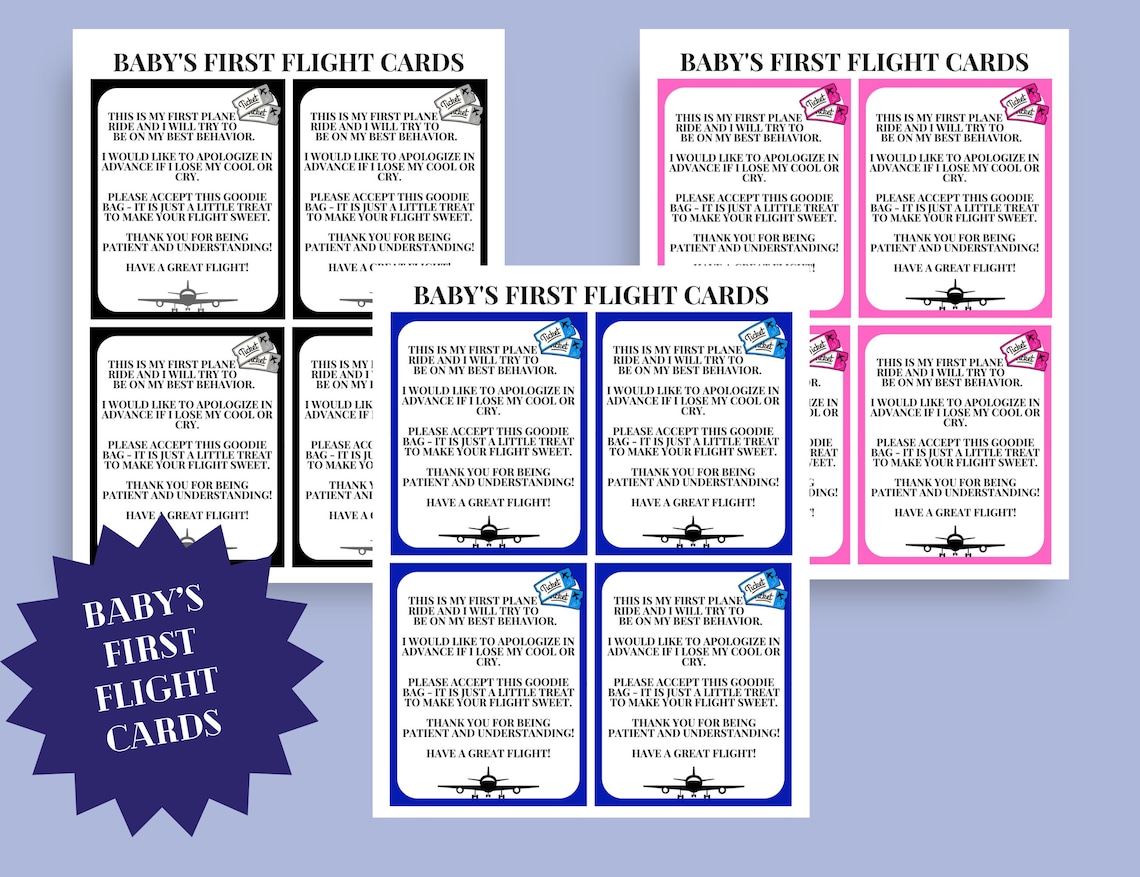 Baby on Board Flight Card Printable, Baby's First Flight Card, First ...