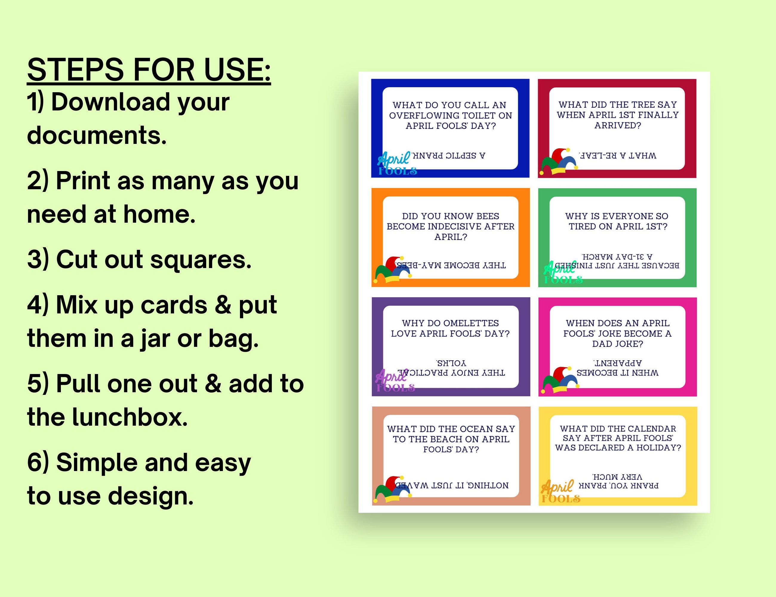 April Fool's Day Joke Cards, Lunchbox Note Cards, April Fool's ...