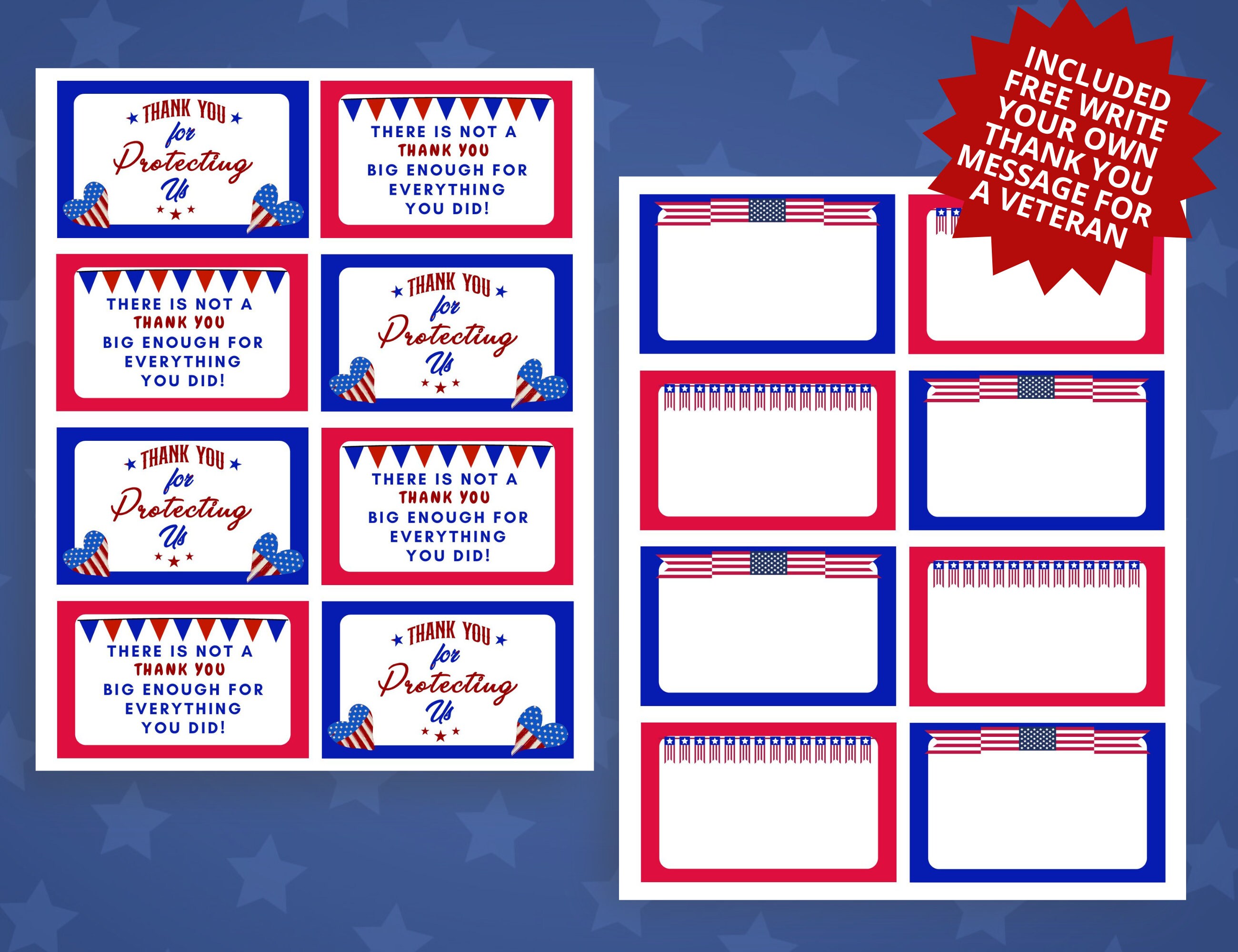 Patriotic Thank You Cards for Military & Veterans (digital Download) - Etsy