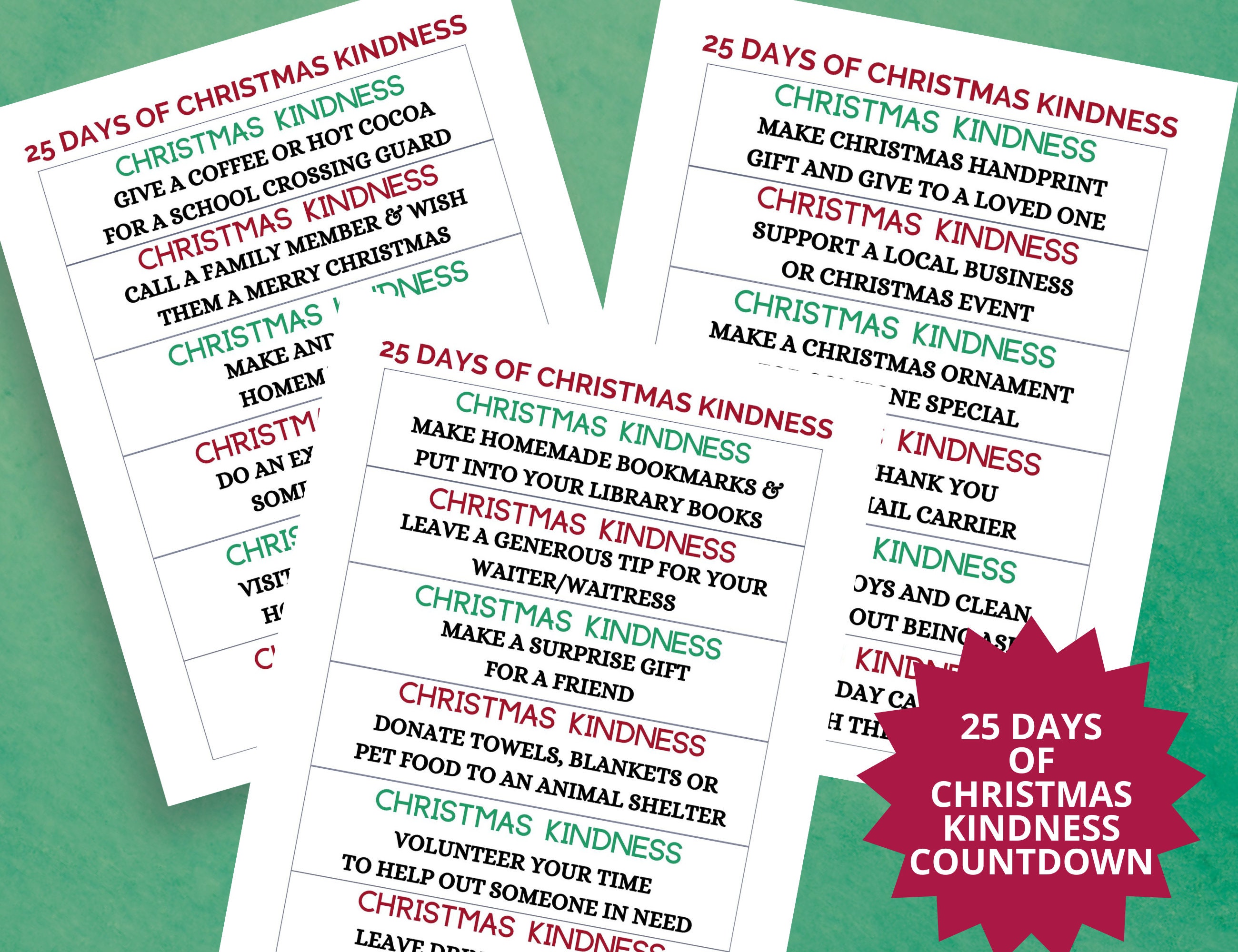 Christmas Kindness Countdown Chain, Advent Calendar Printable, 25 Days ...
