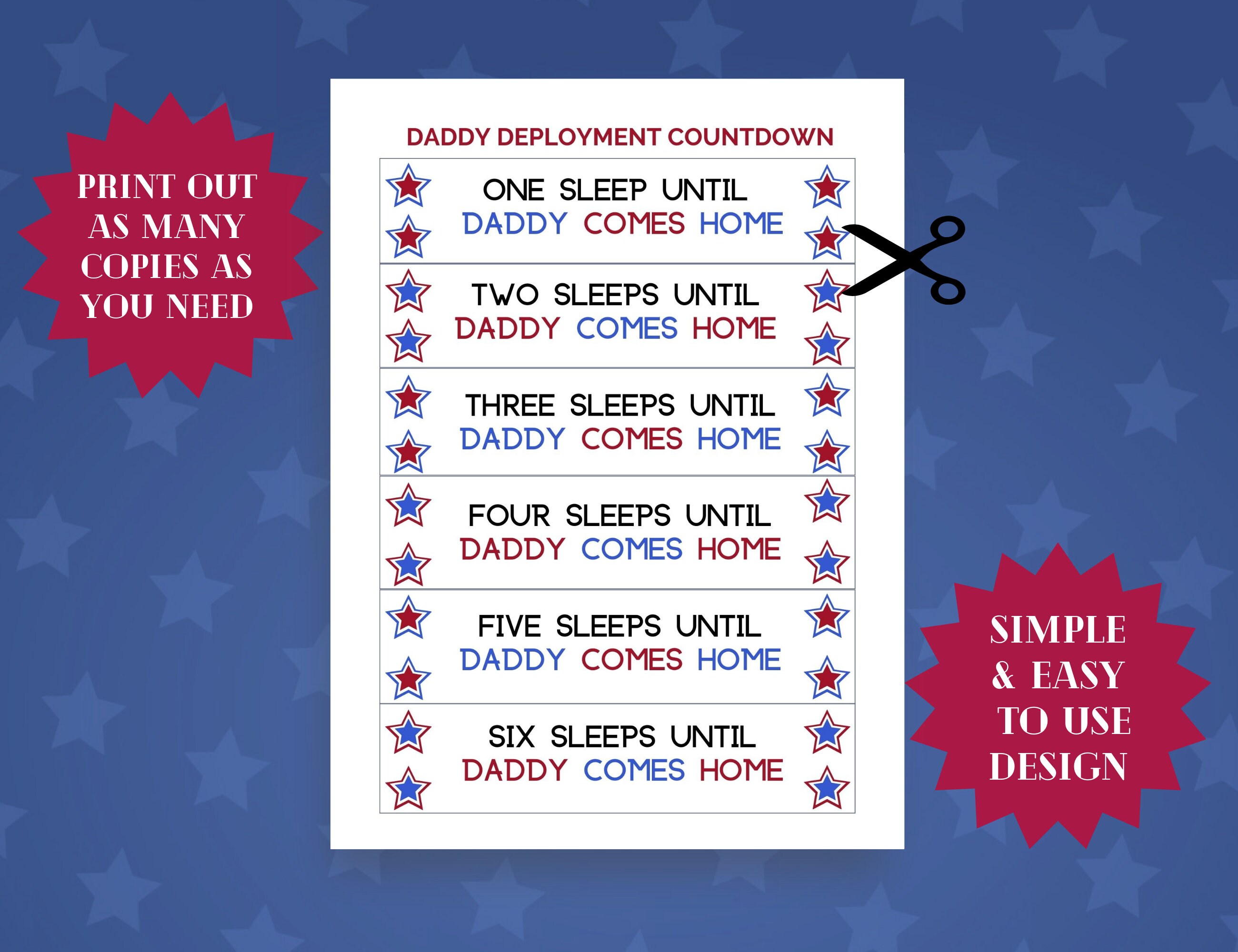 Daddy Deployment Countdown, Sleeps Left Countdown Chain, Military ...
