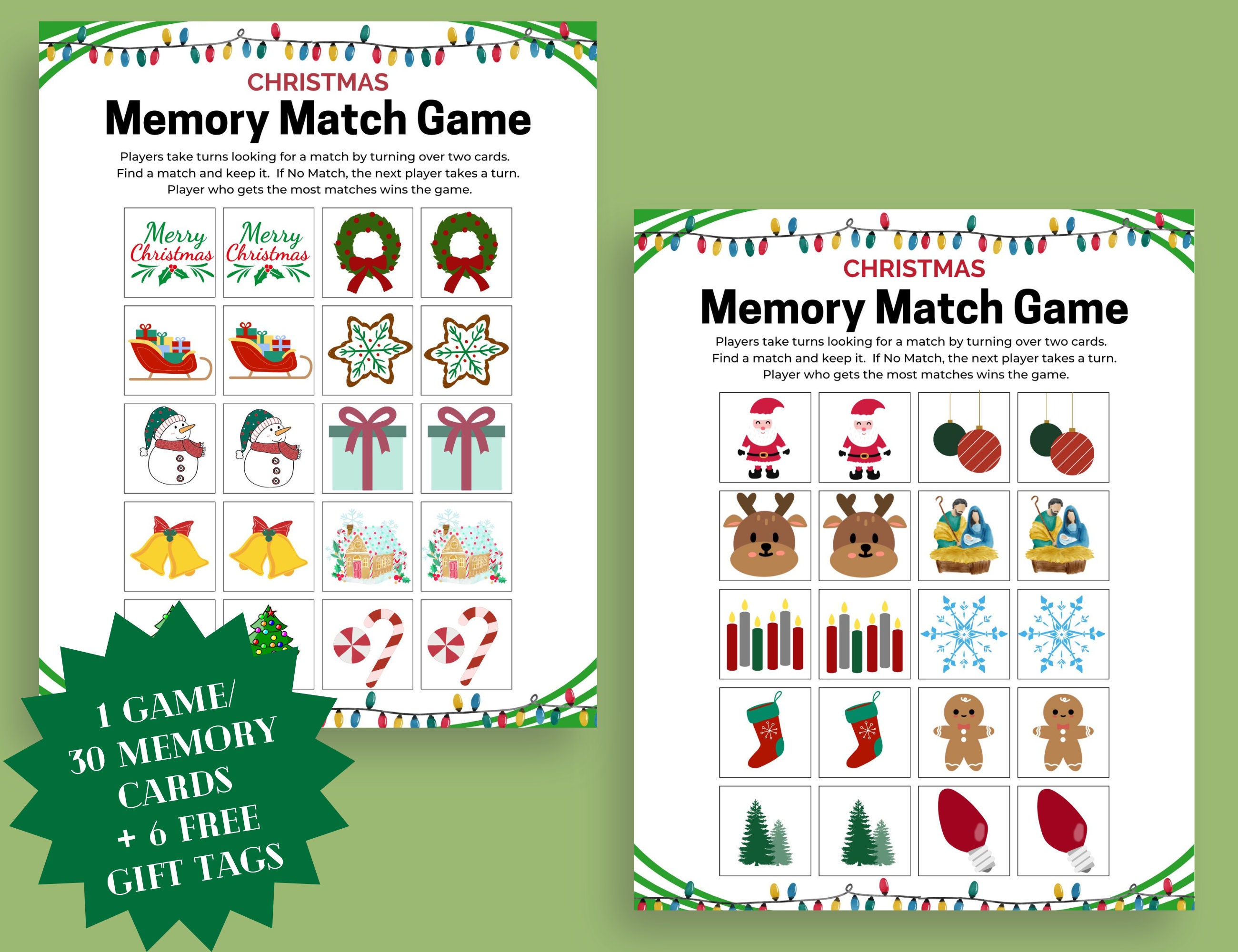 Christmas Memory Match Game, Printable for Classrooms and Parties With ...