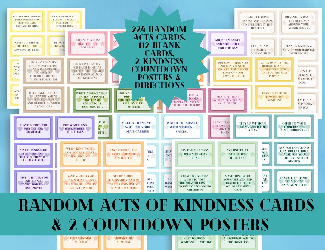 Random Acts of Kindness Cards: RAOK Activity, Countdown Posters (PDF ...