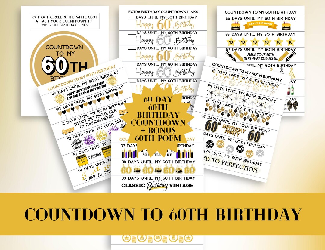 60th Birthday Countdown Paper Chain: DIY Printable Calendar (PDF ...