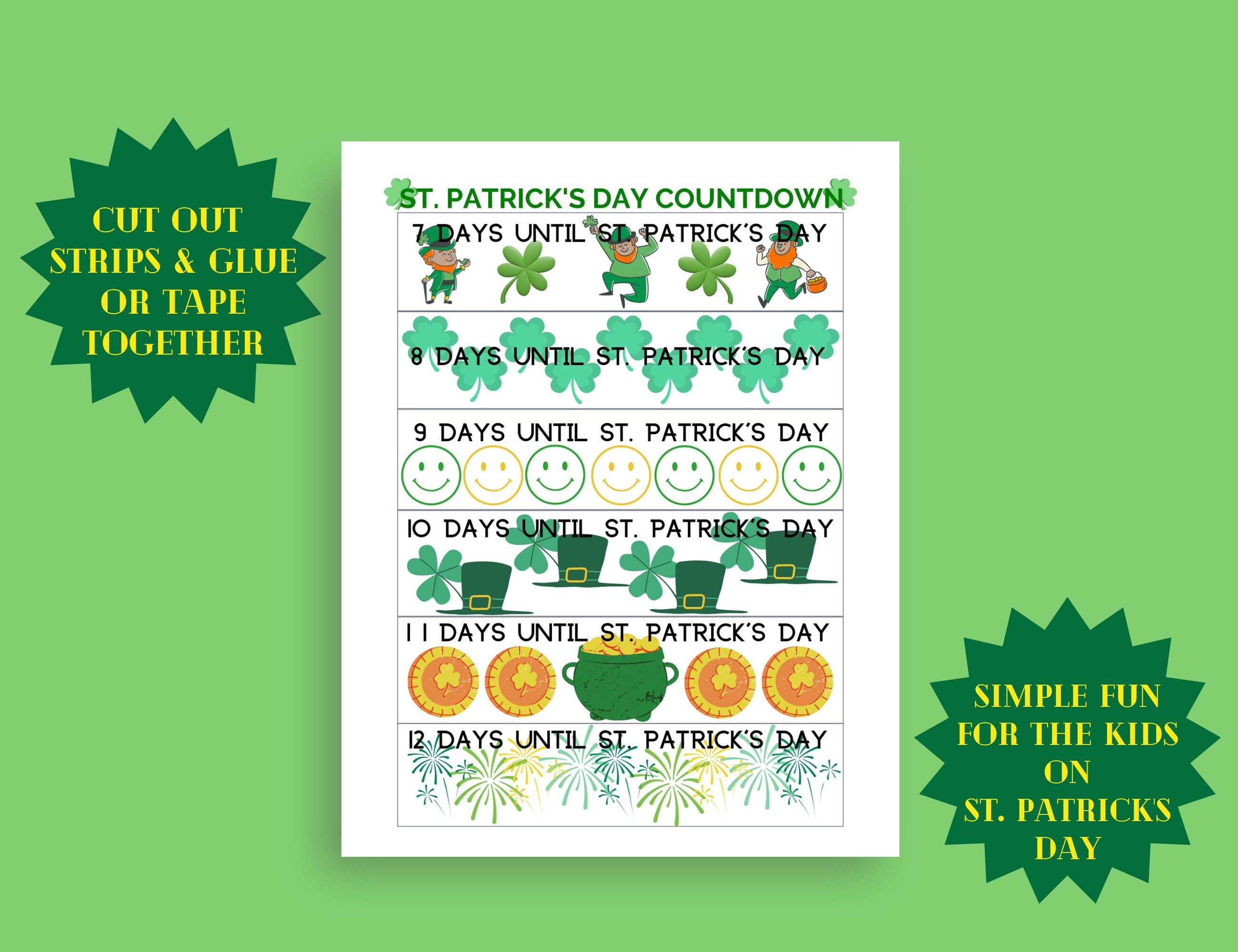 ST. PATRICK'S Day Countdown, Paper Chain Countdown, DIY Printable Paper ...