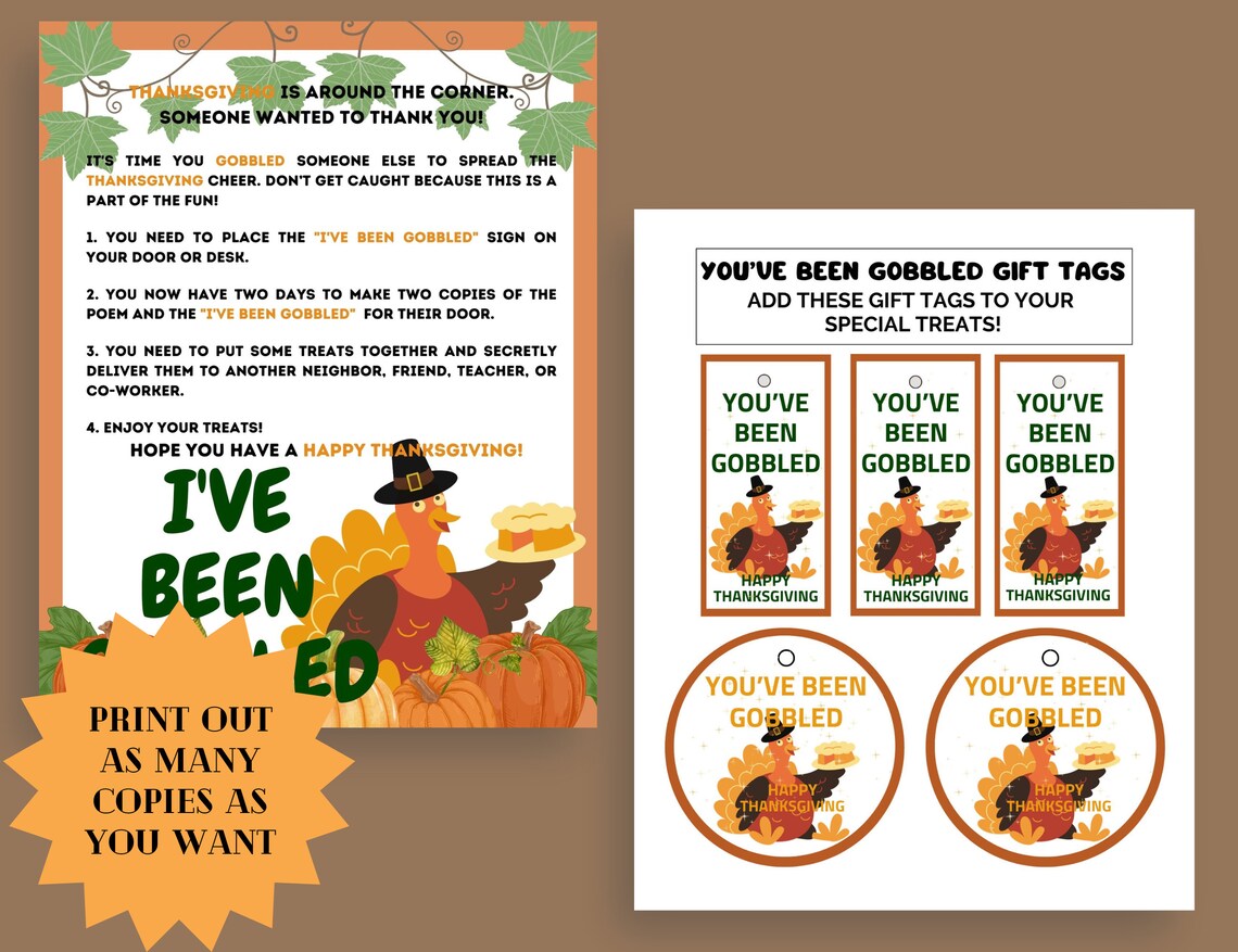 You've Been Gobbled Game Printable, We've Been Gobbled, Thanksgiving ...