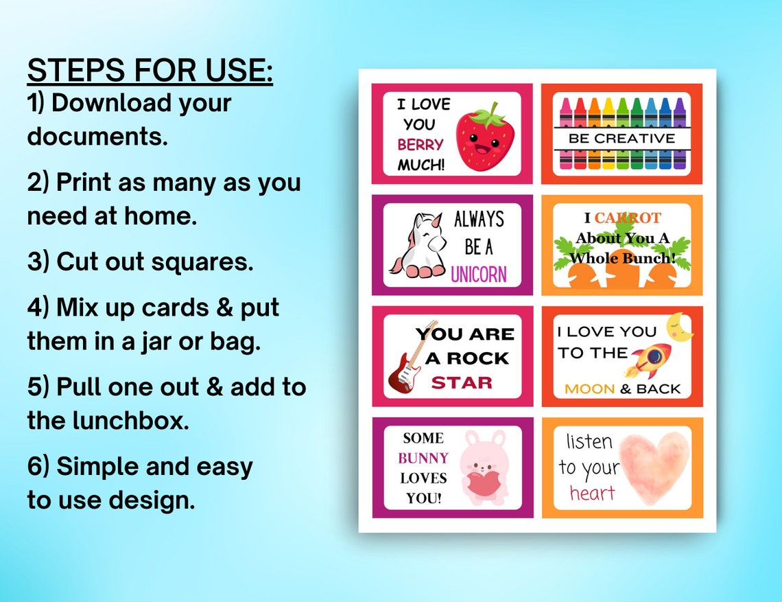 Lunch Box Printable Notes for Kids, Back to School Printable Notes ...