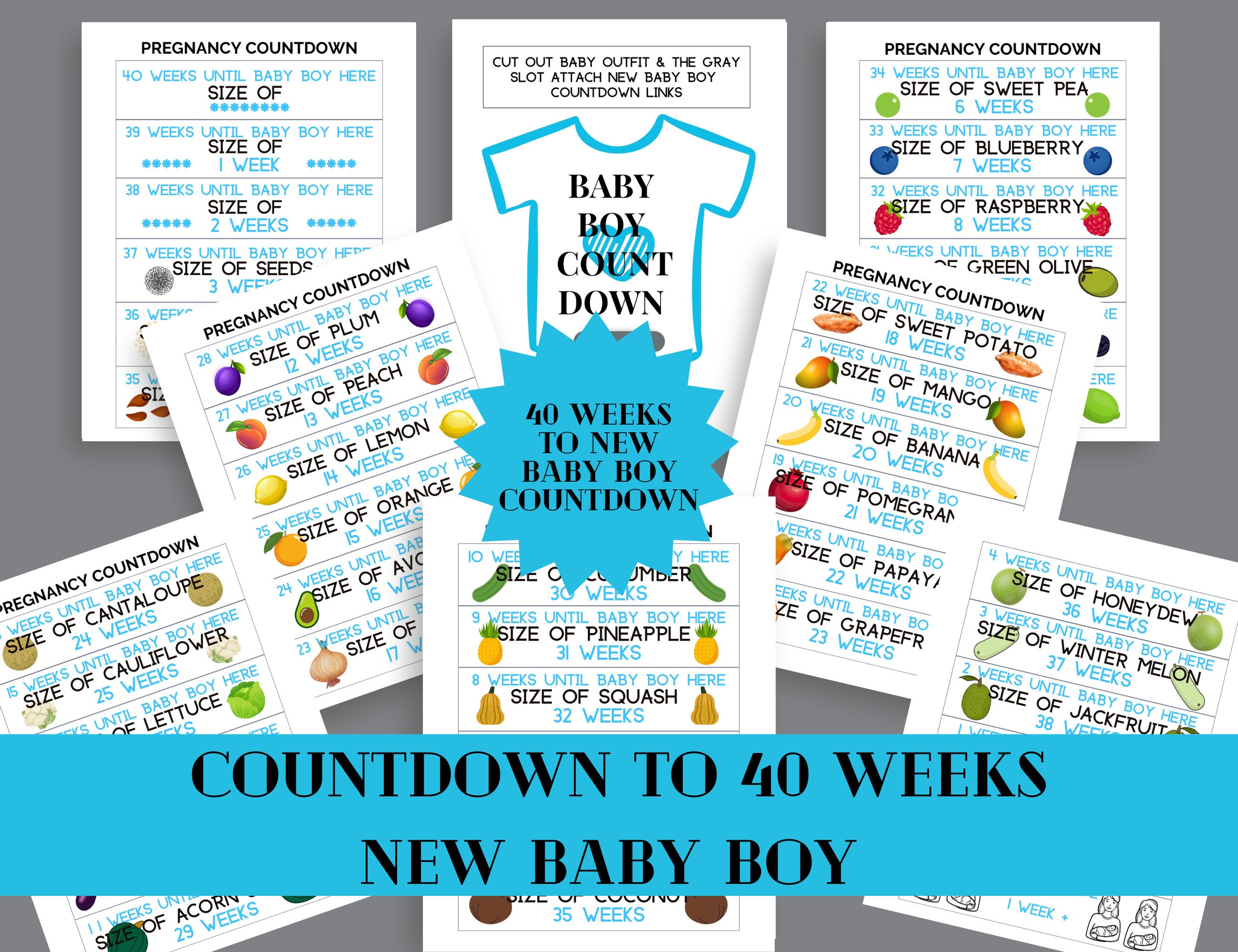 Pregnancy Countdown, Baby Growth Chain Countdown, Baby Boy Paper Chain ...