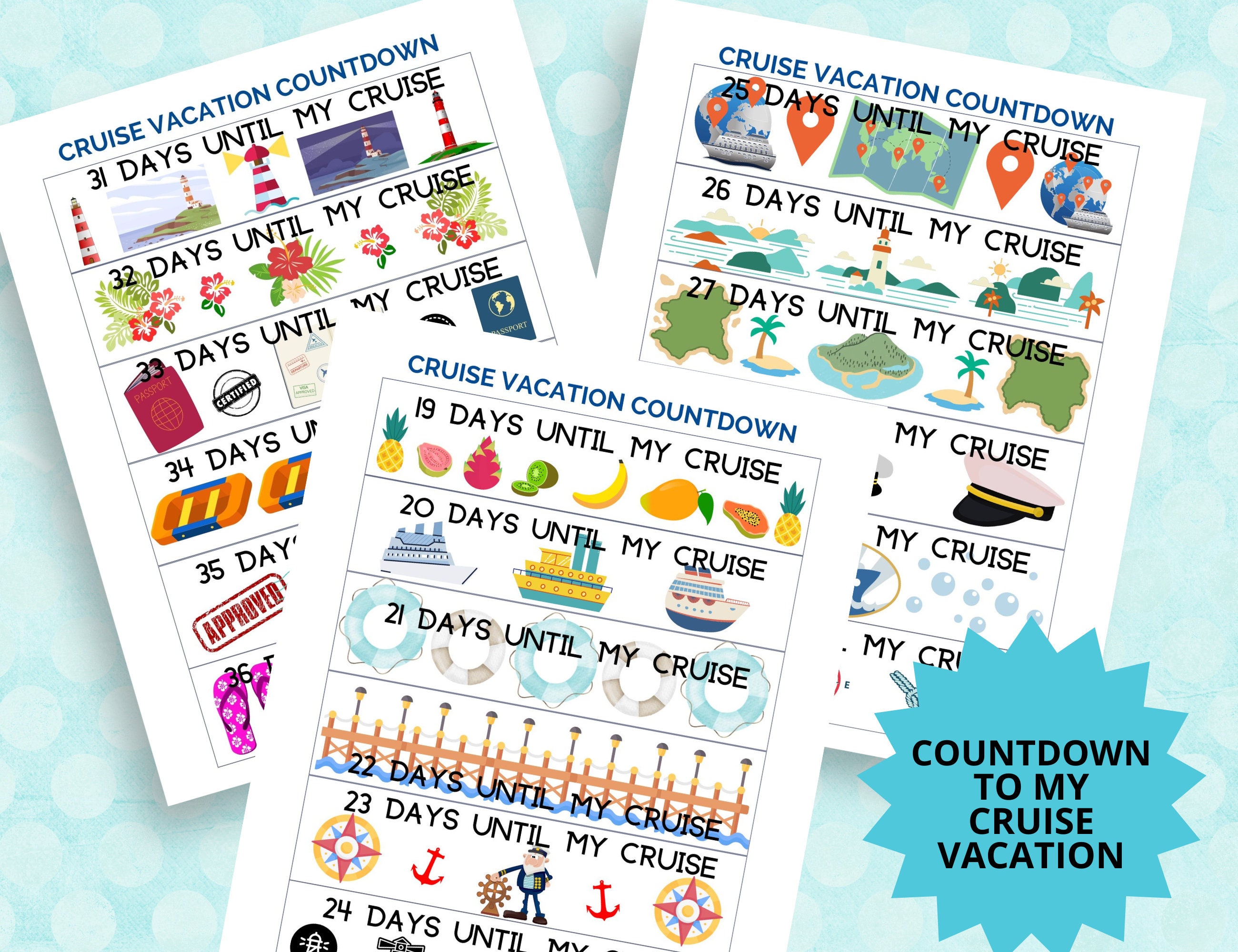 Cruise Vacation Countdown Paper Chain & Checklist, Digital Printables ...