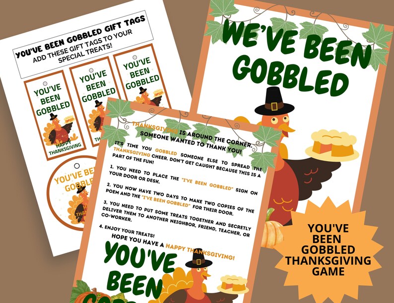 You've Been Gobbled Game Printable, We've Been Gobbled, Thanksgiving ...