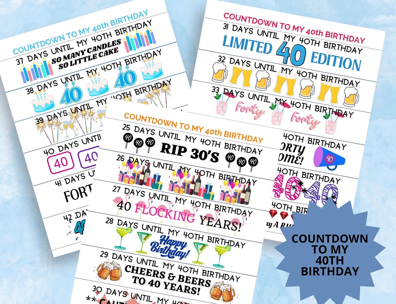 40th Birthday Countdown Paper Chain: DIY Printable Calendar (PDF ...