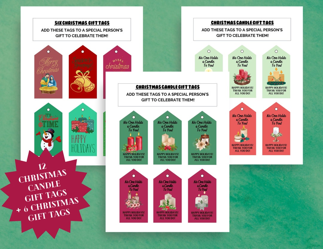 Christmas Candle Gift Tags for Holiday Appreciation for Teachers ...