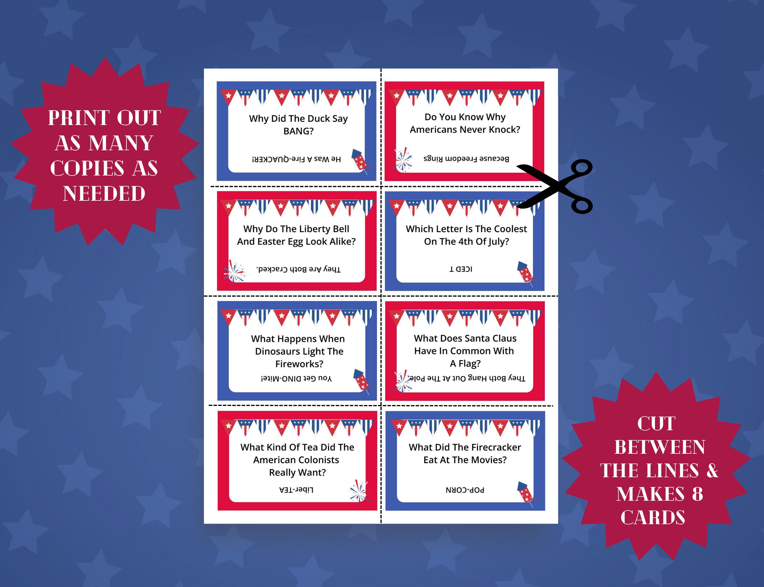 4TH of July Joke Cards, Lunchbox Note Cards, 4TH of July Printable ...