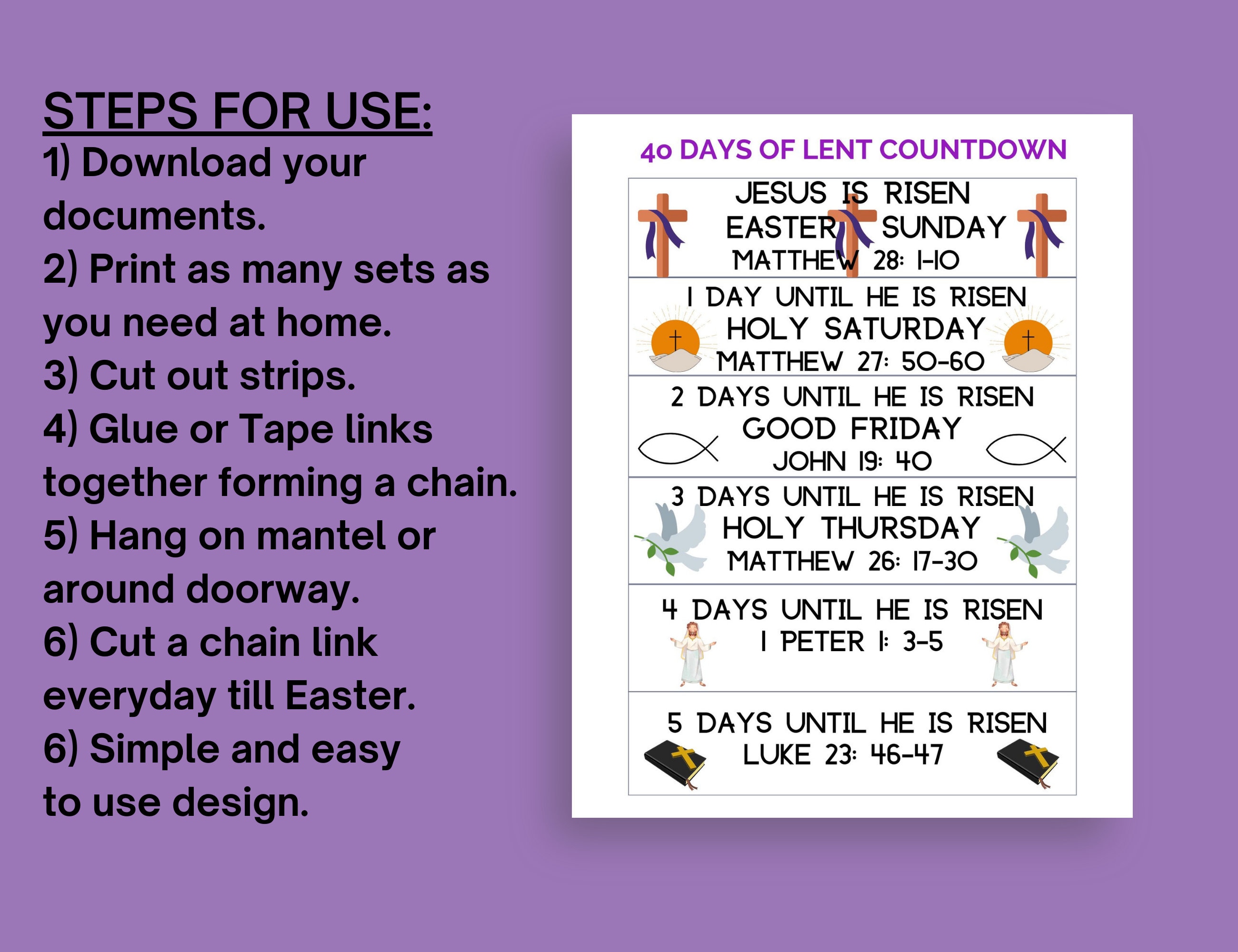 LENT 40 Day Countdown, DIY Printable Paper Chain, Family Lent Activity ...