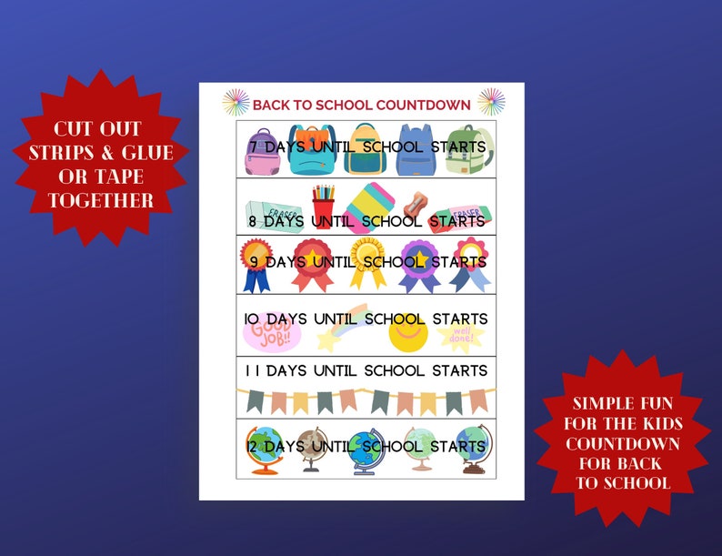 Back to School Kids Calendar Countdown, DYI Chain Printable for ...