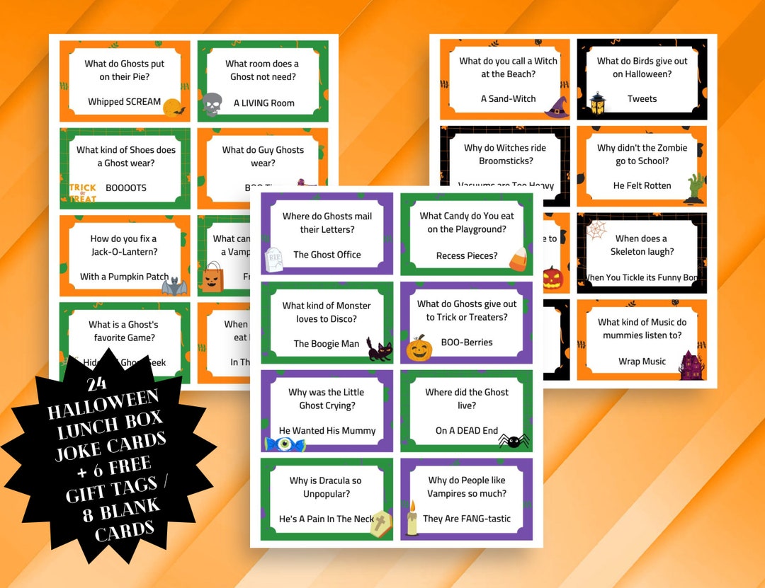 Halloween Joke Cards, Lunchbox Note Cards, Halloween Printable Cards ...