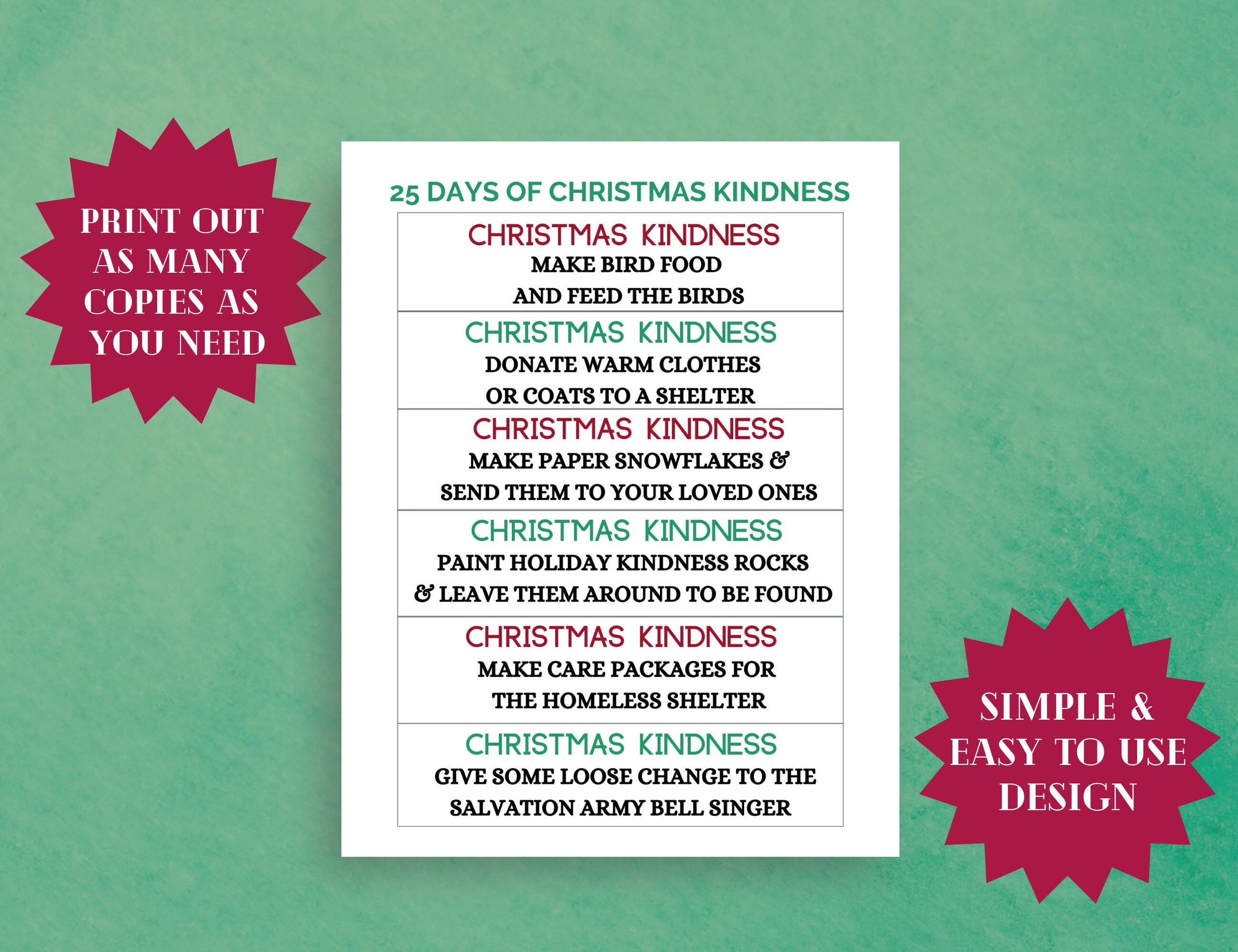 Christmas Kindness Countdown Chain, Advent Calendar Printable, 25 Days ...