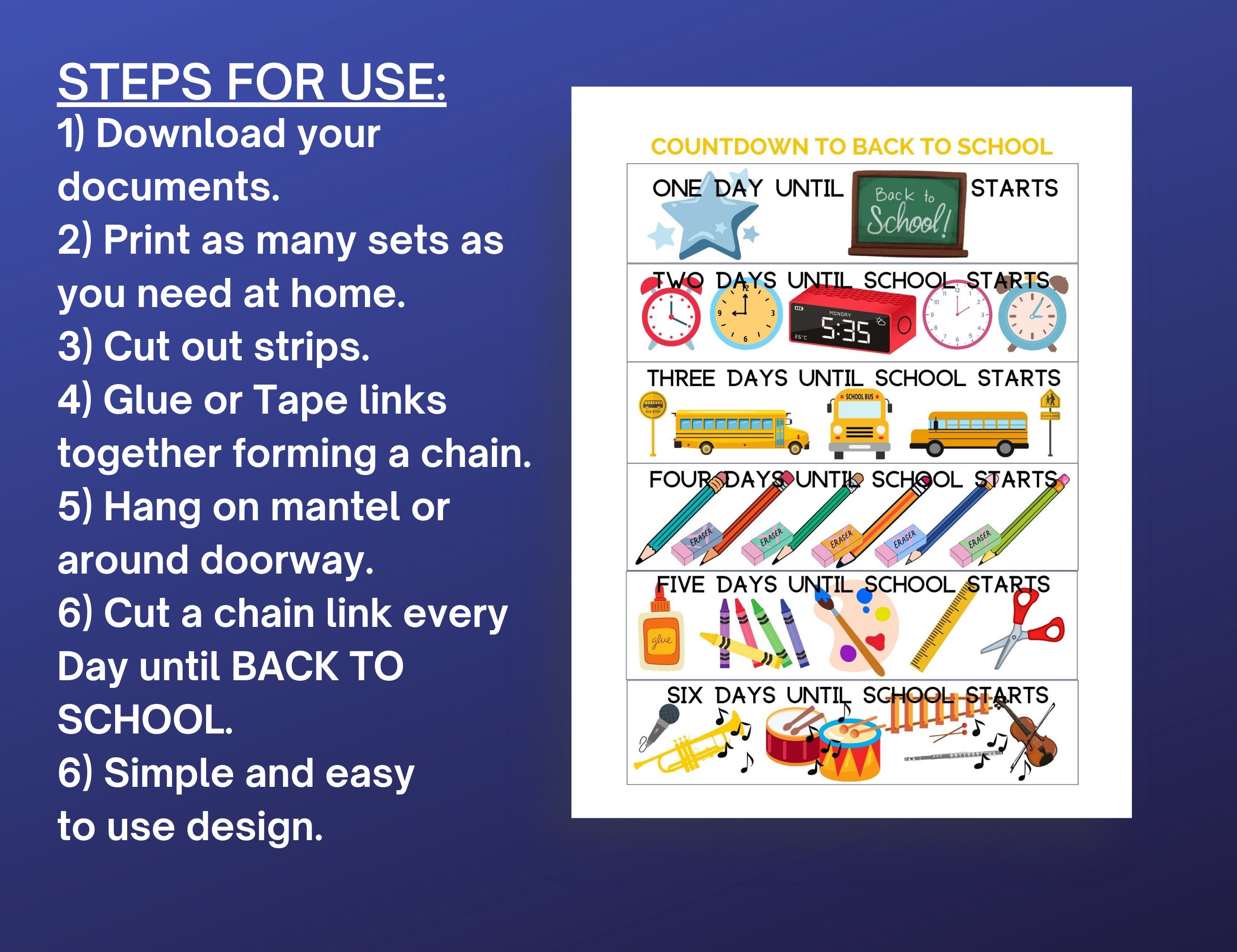 Back to School Kids Calendar Countdown, DYI Chain Printable for ...