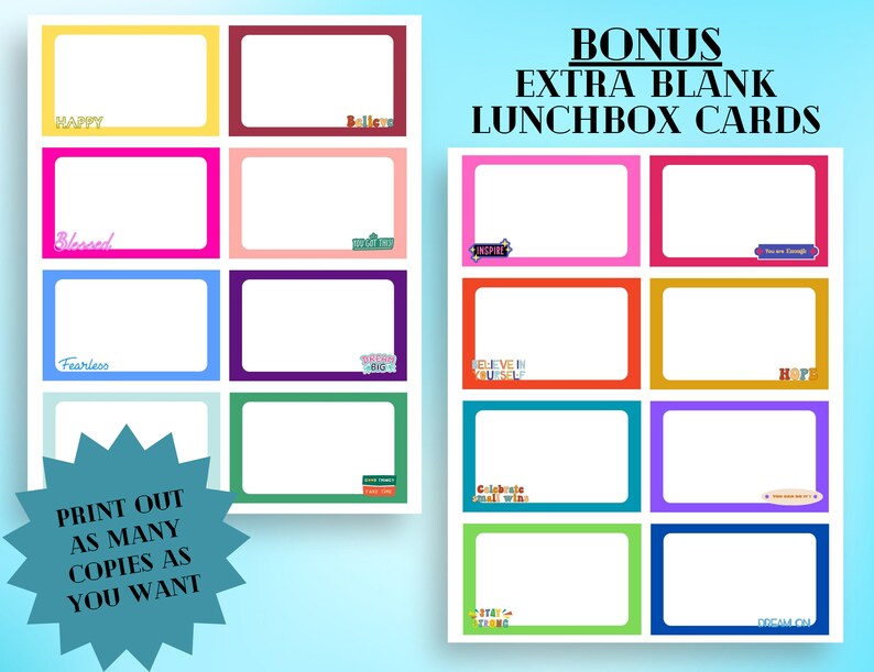 Positive Lunchbox Notes for Kids: Encouragement Cards (PRINTABLE PDF ...