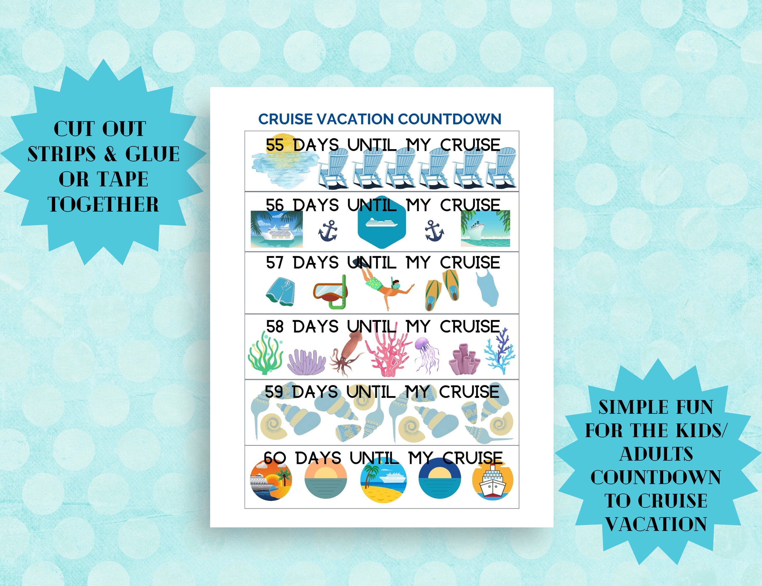 Cruise Vacation Countdown Paper Chain & Checklist, Digital Printables ...