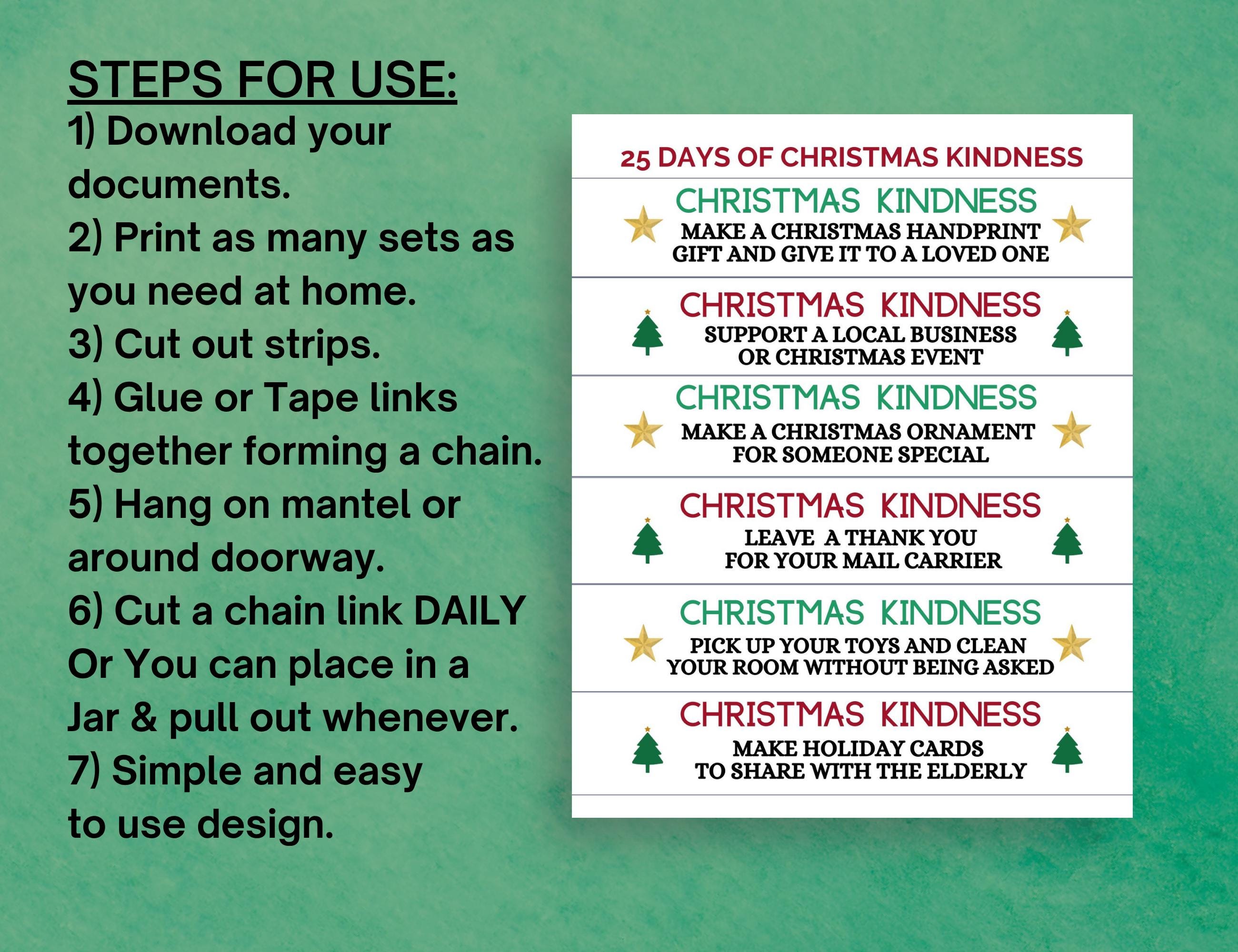 Christmas Kindness Countdown Chain: 25 Days Printable (DIGITAL DOWNLOAD ...