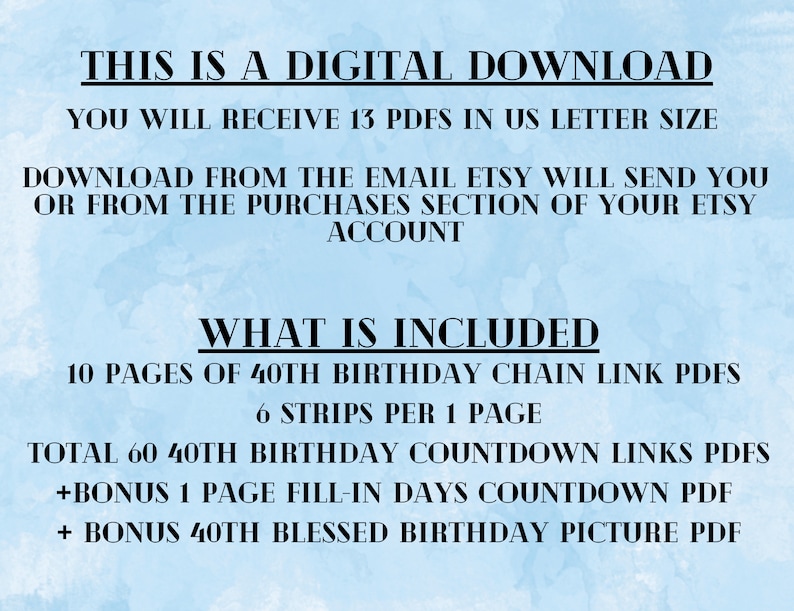 Countdown to My 40th Birthday, DIY Printable Paper Chain Calendar Countdown, A Blessed Life 40th ...