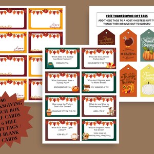 Thanksgiving Lunchbox Joke Cards: Kids' Printable Gift Tags (DIGITAL ...