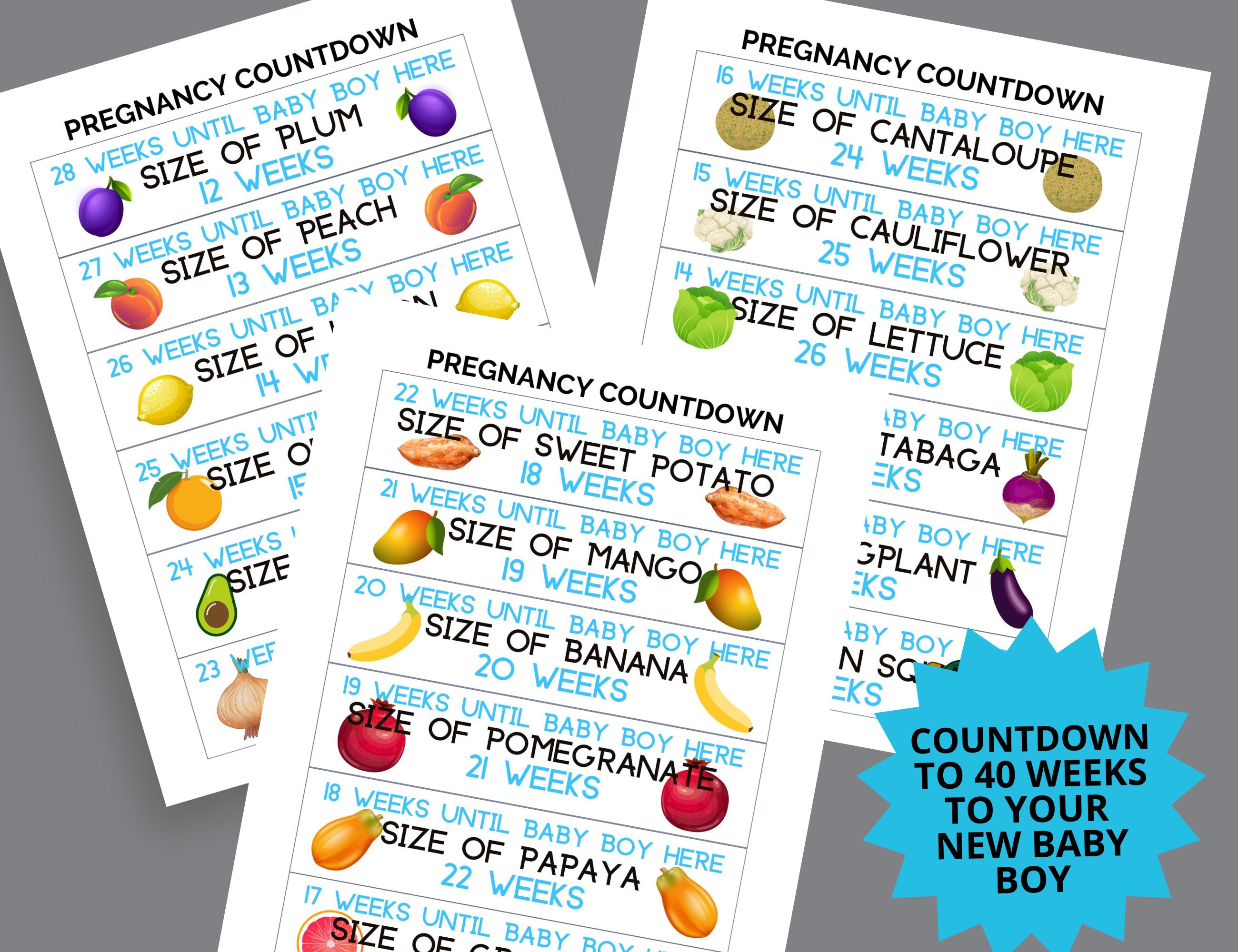 Pregnancy Countdown, Baby Growth Chain Countdown, Baby Boy Paper Chain Kit, Baby Week Milestone ...