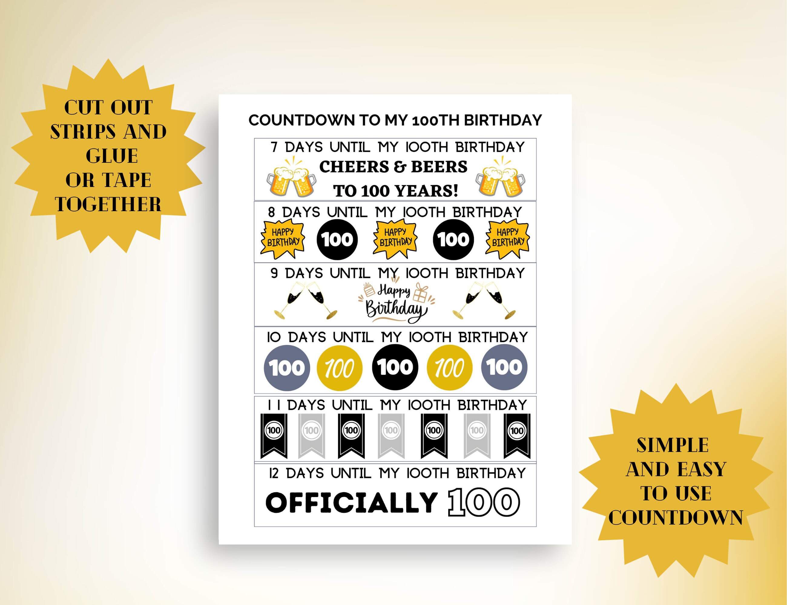 Countdown to My 100th Birthday, DIY Printable Paper Chain Calendar ...