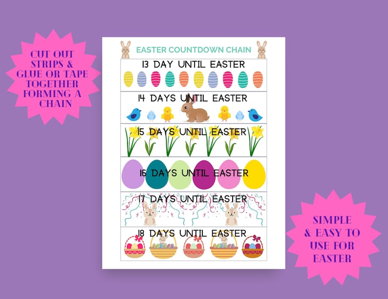EASTER Countdown, Paper Chain Countdown, DIY Printable Paper Chain, Family Countdown Activity ...