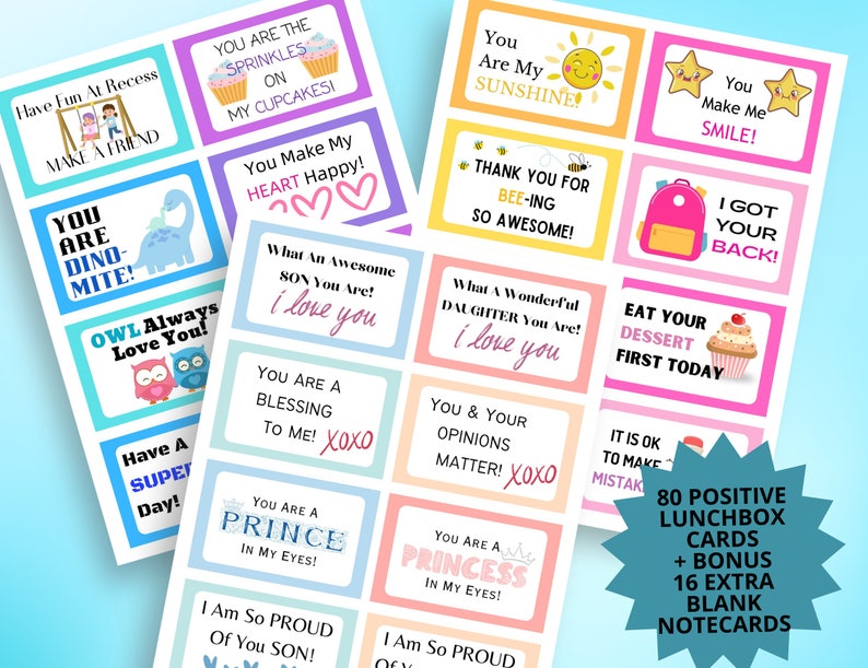 Lunch Box Printable Notes for Kids, Back to School Printable Notes ...