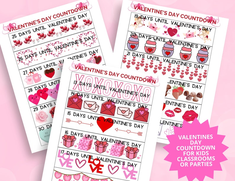 Valentine' Day Countdown Chain, Printable Activity for Kids Countdown ...
