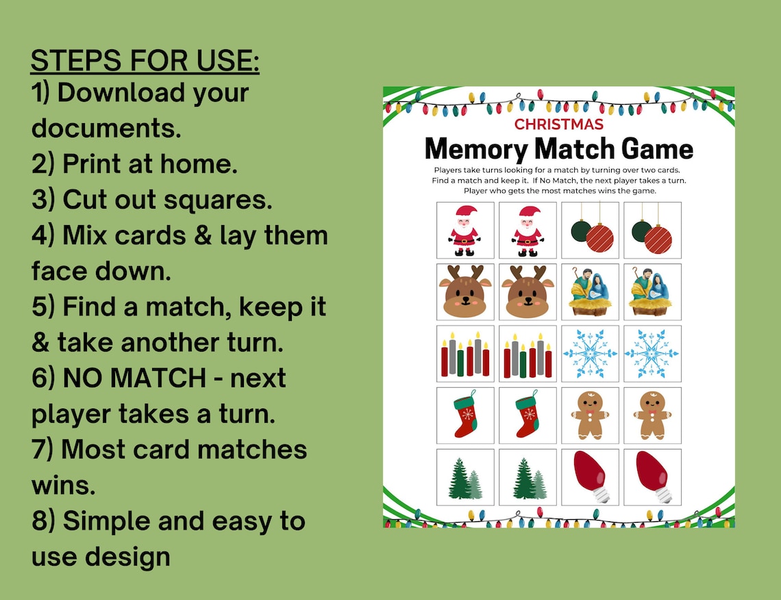Christmas Memory Match Game, Printable for Classrooms and Parties With ...