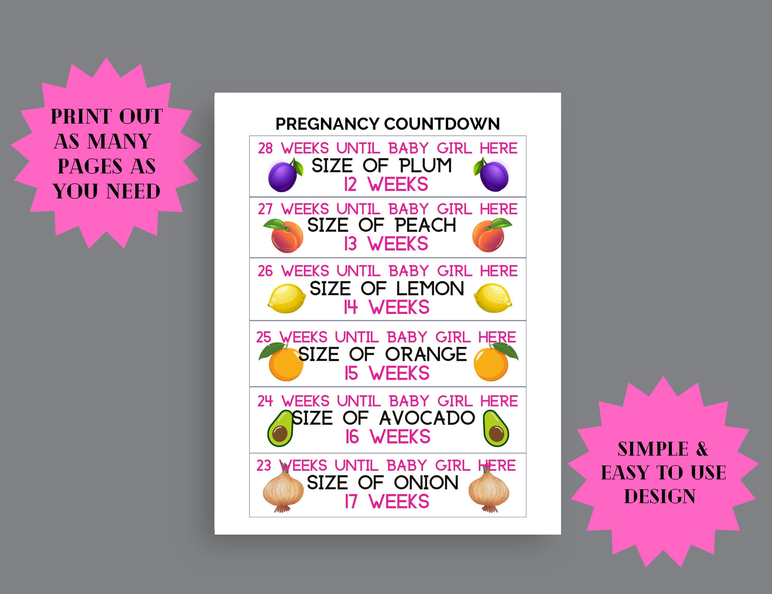 Pregnancy Countdown, Baby Growth Chain Countdown, Baby Girl Paper Chain ...