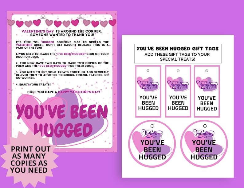 You've Been Hugged Game Printable, We've Been Hugged, Valentine Kit ...